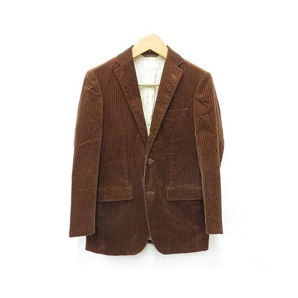 S.I.C. テーラードジャケット シングル ベロア ストライプ 茶 ブラウン メンズ【表記サイズ】表記なし【実寸サイズ】肩幅：44cm　身幅：51cm　袖丈：56cm　着丈：72cm　　【素材】表地 綿 100%　裏地　ポリエステル 10...