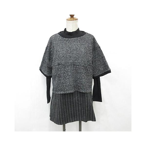 未使用品 APAISER アンサンブル ニット ハイネック ストライプ ブラック グレー M-L  レディース【表記サイズ】M-L【実寸サイズ】肩幅：35cm　身幅：44cm　袖丈：54cm　総丈：71.5cm　アウター　肩幅 51cm　身...