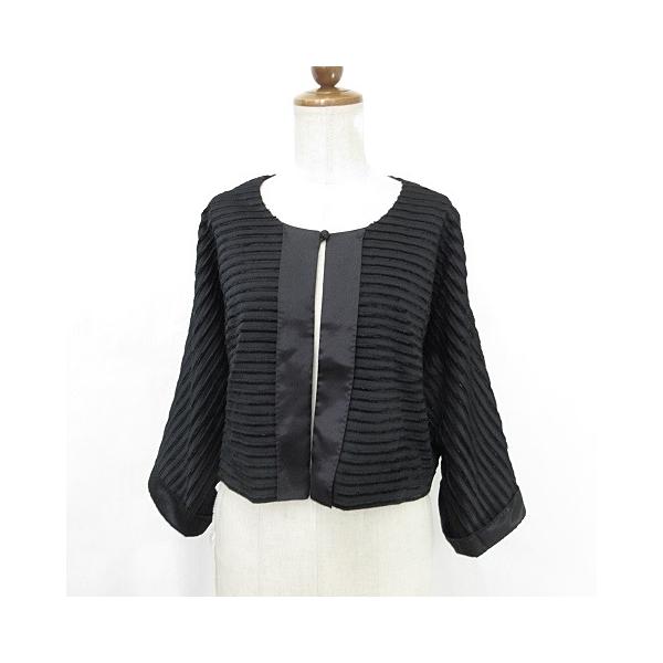 ピサーノ PISANO ノーカラージャケット パーティー 七分袖 ボーダー 黒 ブラック LL レディース【表記サイズ】LL【実寸サイズ】身幅：55cm　着丈：44cm　ゆき丈：63cm　　【素材】表地 ポリエステル 100%　裏地 ポリエ...