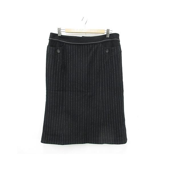 ハナエモリ HANAE MORI nouvelle taille フレアスカート ひざ丈 大きいサイズ ストライプ ウール 黒 白 ブラック 46【ブランド】ハナエモリ HANAE MORI【表記サイズ】46（日本サイズXL程度）【実寸サイ...