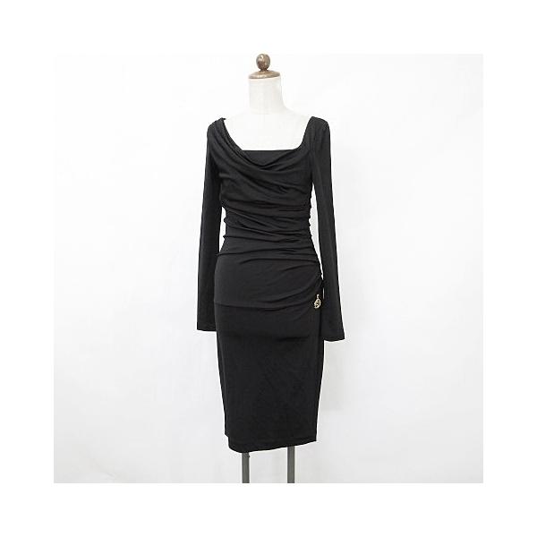 未使用品 ロベルトカヴァリ roberto cavalli CLASS ワンピース フォーマル パーティ 2次会 ひざ丈 長袖 ドレープ チャーム 黒 ブラック 40【ブランド】ロベルトカヴァリ roberto cavalli【表記サイズ】...