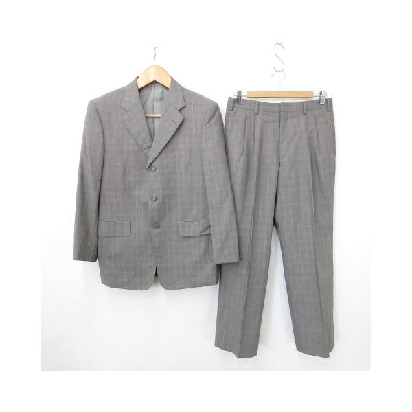 Ethic セットアップ スーツ テーラードジャケット スラックス シングル ロング ツータック 背抜き チェック柄 グレー 90A4【表記サイズ】90A4【実寸サイズ】ジャケット 肩幅：45cm　ジャケット 身幅：53cm　ジャケット 袖...