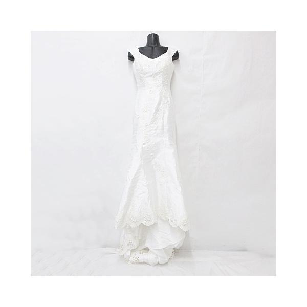 Jean Henry ドレス ウエディングドレス Aライン ロングトレーン 2次会 パーティー ペンタゴンネック Vバック 刺しゅう オフホワイト 5R【表記サイズ】5R【実寸サイズ】バスト 約85cm ウエスト 約60cm 着丈 200c...