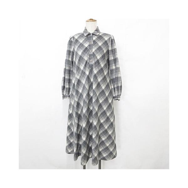 Saint Moraine ワンピース ロング 長袖 チェック バイアス柄 総裏 グレー 白 ホワイト 10 レディース【表記サイズ】10（Mサイズ程度）【実寸サイズ】肩幅：37cm　身幅：48cm　袖丈：55cm　総丈：112cm　　【素...