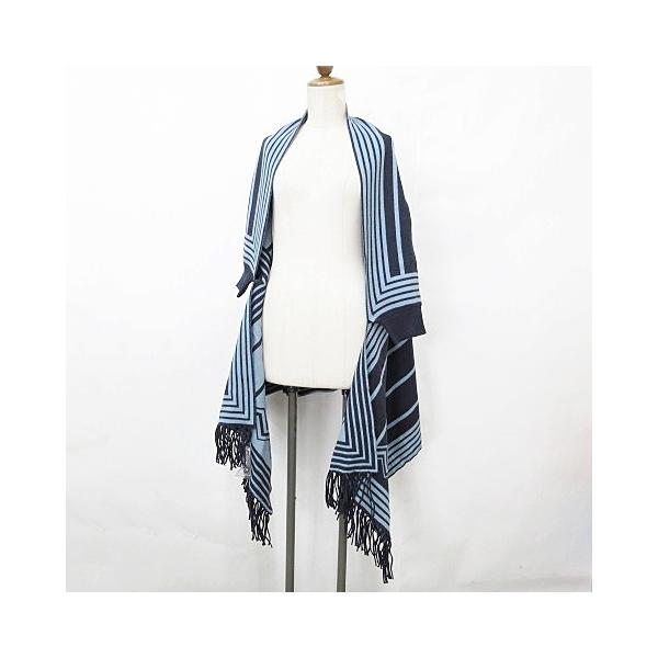未使用品 je crois soi ポンチョ ニット 七分袖 ボーダー フリンジ ピン 紺 青 ネイビー ブルー M-L レディース【表記サイズ】M-L【実寸サイズ】着丈：69cm　ゆき丈：60cm　　【素材】レーヨン 47％ ポリエステル...
