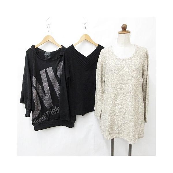 未使用品 アースミュージックアンドエコロジー OFF LESSON Plein Beaute ニット カットソー 3枚セット セーター 長袖 ベージュ 黒 F M【表記サイズ】ベージュ F黒 M【実寸サイズ】肩幅：36cm　身幅：52cm　...