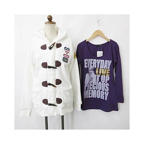 未使用品 Dosch ドスチ D S ジャケット カットソー 2枚セット ダッフル 長袖 フード ボア 白 紫 ホワイト パープル L レディース【表記サイズ】L（同表記）【実寸サイズ】肩幅：41cm　身幅：50cm　袖丈：63cm　着丈：...