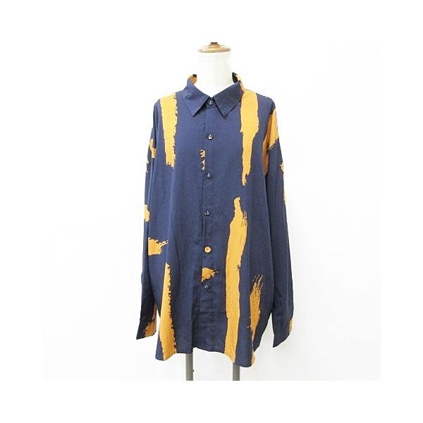 Mela doe ブラウス シャツ 長袖 シングル 紺 オレンジ ネイビー F メンズ【表記サイズ】F【実寸サイズ】肩幅：65cm　身幅：65cm　袖丈：54.5cm　着丈：75cm　　【素材】ポリエステル 100%【色】紺 オレンジ　　※...