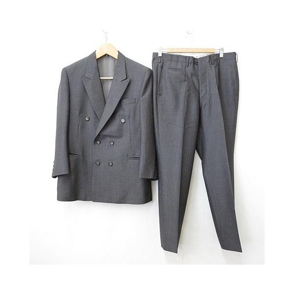 BESPOKE TAILOR オーダースーツ セットアップ テーラージャケット ダブル ピークドラペル スラックス ストライプ 総裏 グレー メンズ【表記サイズ】表記なし【実寸サイズ】ジャケット 肩幅：45cm　ジャケット 身幅：56cm　...