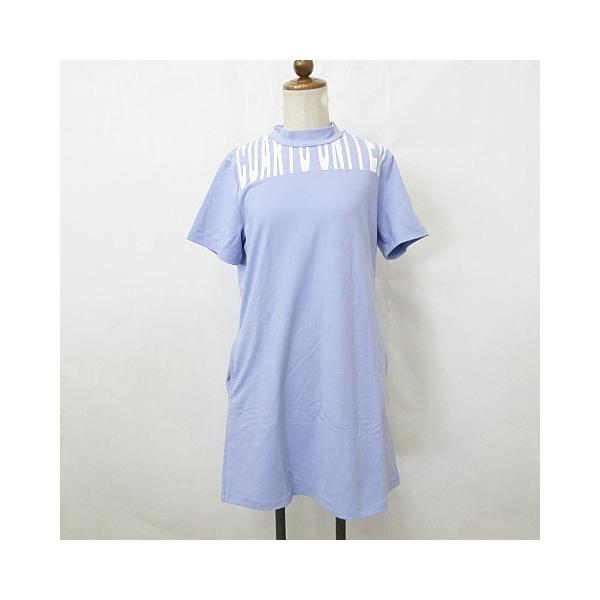 クアルトユナイテッド Cuarto UNITED ゴルフ ワンピース 半袖 ひざ丈 ハイネック プリント ロゴ 紫 パープル L レディース【表記サイズ】L【実寸サイズ】肩幅：39cm　身幅：49cm　袖丈：19cm　総丈：84cm　　【素...