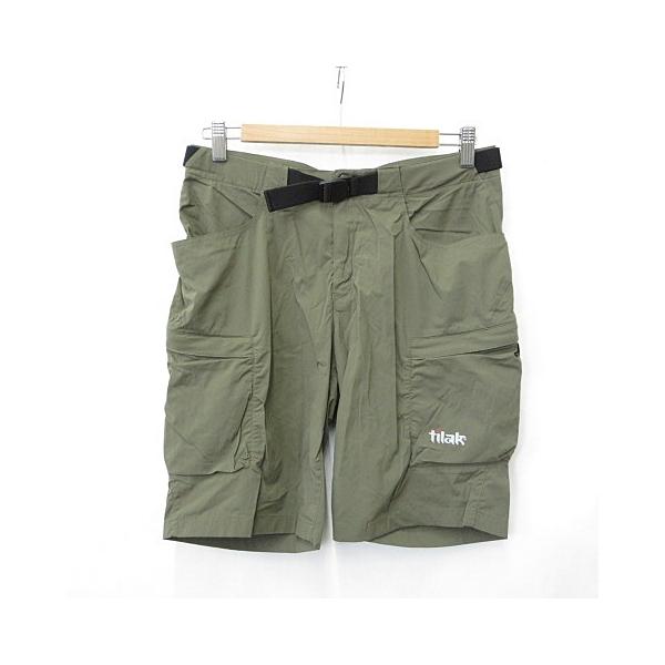 ティラック Tilak アウトドアウエア パンツ ハーフパンツ ショート 軽量 ストレッチ ナイロン 緑 グリーン S メンズ【ブランド】ティラック Tilak【表記サイズ】S【実寸サイズ】ウエスト：80cm　もも幅：31cm　裾幅：24c...