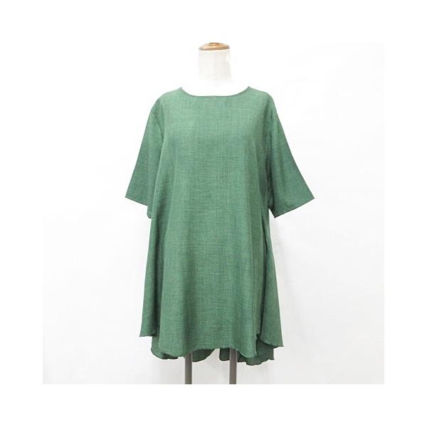 prezzo ブラウス チュニック 半袖 クルーネック 緑 グリーン M-L レディース【表記サイズ】M-L【実寸サイズ】肩幅：43cm　身幅：56cm　着丈：93cm　袖丈：29cm　前 78cm　【素材】ポリエステル 100%【色】緑　...