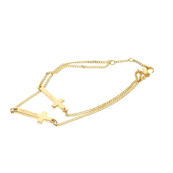 未使用品 ディースクエアード DSQUARED2 Jesus Bracelets 2連クロスチェーン ブレスレット アクセサリー M ゴールド 金 S82AR0002 国内正規 メンズ【ブランド】ディースクエアード DSQUARED2【表記...