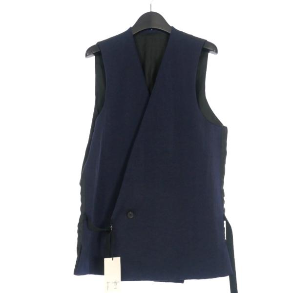 未使用品 アポクリファ APOCRYPHA. Double Breasted Nylon Vest ベスト ジレ 2 ネイビー 紺 202V-01 メンズ【表記サイズ】2【実寸サイズ】身幅：48cm　着丈：75cm　　【素材】表地 ナイロン...