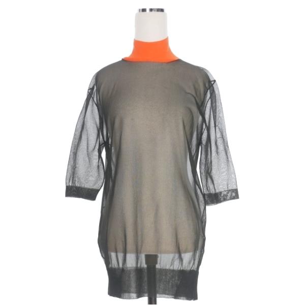 トーガ TOGA ニット シアートップス カットソー 半袖 36 ブラック/オレンジ  TA21-XN068 レディース【ブランド】トーガ TOGA【表記サイズ】36【実寸サイズ】肩幅：40cm　身幅：45cm　着丈：64cm　袖丈：33c...