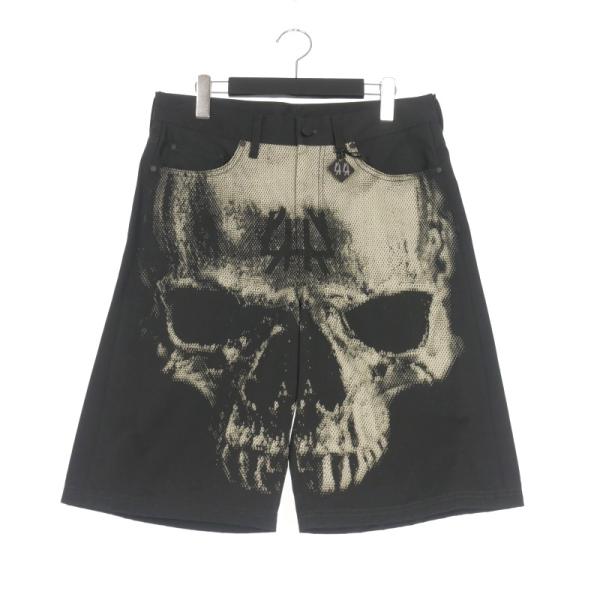 未使用品 フォーティーフォーレーベルグループ 44 LABEL GROUP Black Shorts with logo スカル ショートパンツ ショーツ 46 ブラック/グレー B0030263 FA273【表記サイズ】46【実寸サイズ】...