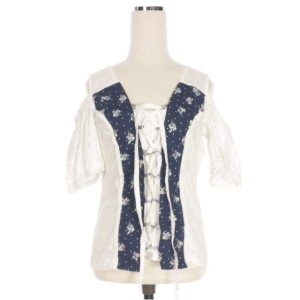 エスマラ ESMARA レース切替 トップス カットソー 半袖 36 ホワイト/ネイビー IAN 301071 レディース【表記サイズ】36【実寸サイズ】身幅：37cm　着丈：53cm　ゆき丈：40cm　　【素材】綿95% エラスタン5%【...