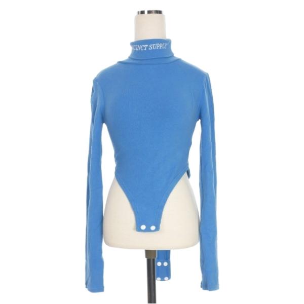クーシオ QUSSIO HIGH-LEG BODYSUITS 刺繍 ハイネック リブ ボディスーツ カットソー 長袖 F ブルー 青 2005008-14  レディース【表記サイズ】F【実寸サイズ】肩幅：32cm　身幅：30cm　着丈：50...