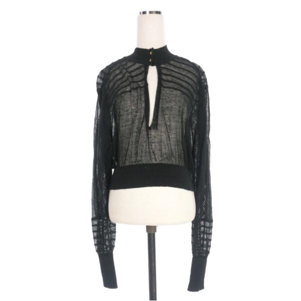 フォトコピュー PHOTOCOPIEU 23SS FLARED SHOULDER JUMPER シアー ニットプルオーバー 長袖 ブラック 黒  MOD 231YUI レディース【表記サイズ】表記なし【実寸サイズ】肩幅：41cm　身幅：45...