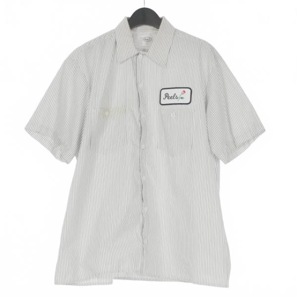 ピールズ Peels ストライプワークシャツ カジュアルシャツ 半袖 L ホワイト 白 メンズ【表記サイズ】L【実寸サイズ】肩幅：46cm　身幅：59cm　着丈：73cm　袖丈：26cm　　【素材】品質タグなし【色】ホワイト 白　※照明や撮...