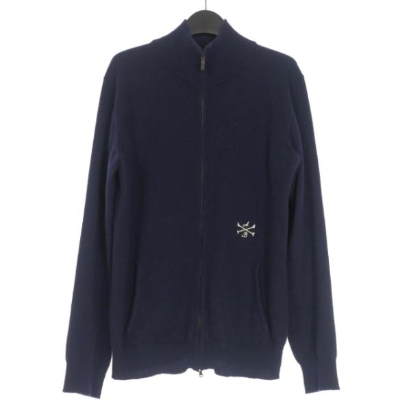 アルベルトブレーシ alberto bresci カシミヤ ロゴ刺繍 ジップアップ ニット セーター 長袖 M ネイビー 紺 国内正規 メンズ【表記サイズ】M【実寸サイズ】肩幅：44cm　身幅：51cm　着丈：64cm　袖丈：60cm　　【...