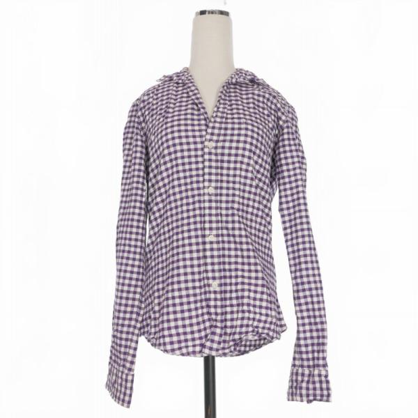 フランク&amp;アイリーン Frank&amp;Eileen BARRY チェック柄 オープンカラーシャツ ギンガムシャツ ブラウス 長袖 S ホワイト/パープル 白/紫 国内正規 レディース【ブランド】フランク&amp;アイリーン Fr...