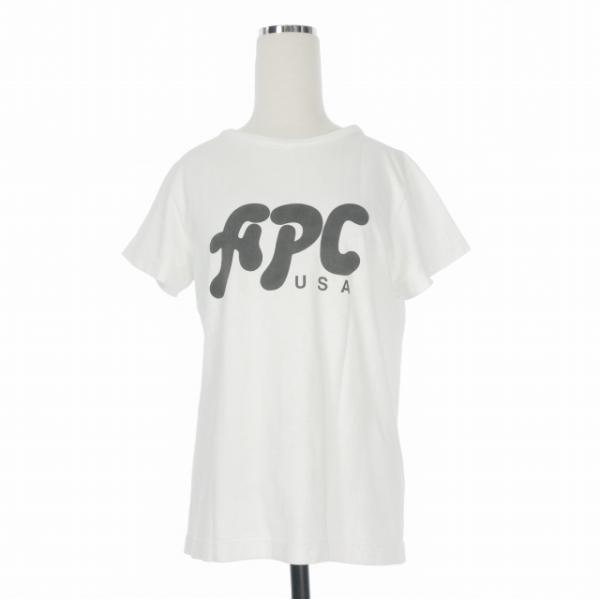 アーペーセー A.P.C. U.S. ロゴプリント Tシャツ カットソー 半袖 S ホワイト 白 レディース【ブランド】アーペーセー A.P.C.【表記サイズ】S【実寸サイズ】肩幅：39cm　身幅：47cm　着丈：56cm　袖丈：15cm　...