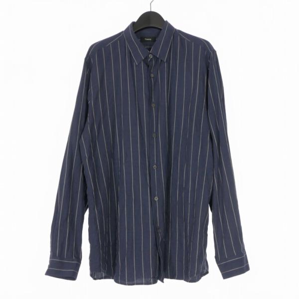 セオリー Theory MENLO ロングスリーブ ストライプシャツ 長袖 L ネイビー 紺 02-8308016-895-906 メンズ【ブランド】セオリー Theory【表記サイズ】L【実寸サイズ】肩幅：48cm　身幅：60cm　着丈：...