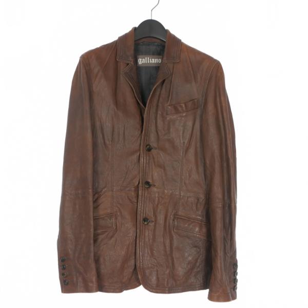 ジョンガリアーノ JOHN GALLIANO アーカイブ レザー テーラードジャケット ニュースペーパー裏地 IT42 茶 ブラウン メンズ【ブランド】ジョンガリアーノ JOHN GALLIANO【表記サイズ】IT42【実寸サイズ】肩幅：4...