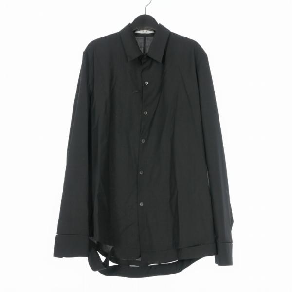 カング K'ANG 24AW HAND-STITCHED HEM BORDER RELAXED FIT SHIRT ウール ハンドステッチ ヘム ボーダー リラックスフィット シャツ 長袖 50 ブラック 黒【表記サイズ】50【実寸サイズ】...