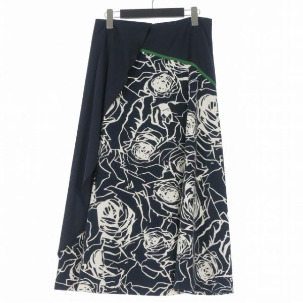 ファスサンファール FACE SANS FARD 花柄 フレア ロングスカート 38 ブラック/ホワイト 黒/白 R21501 レディース【表記サイズ】38【実寸サイズ】ウエスト：72cm　スカート丈：84cm　　【素材】表地 ポリエステル...