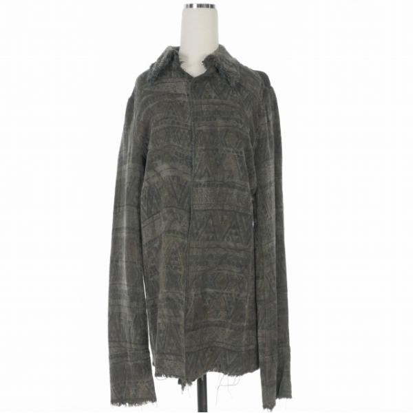 バジュラ bajra 総柄 フリンジロングシャツ ブラウス 長袖 L チャコール 08DS05 レディース【ブランド】バジュラ bajra【表記サイズ】L【実寸サイズ】肩幅：40cm　身幅：47cm　着丈：83cm　袖丈：73cm　　【素材...