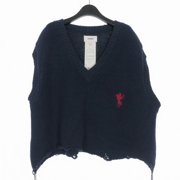 ダブレット doublet 18AW OVWRSIZED BROKEN VEST ウール ニットベスト セーター F ネイビー 紺 18AW35KN20 メンズ【ブランド】ダブレット doublet【表記サイズ】F【実寸サイズ】身幅：71c...