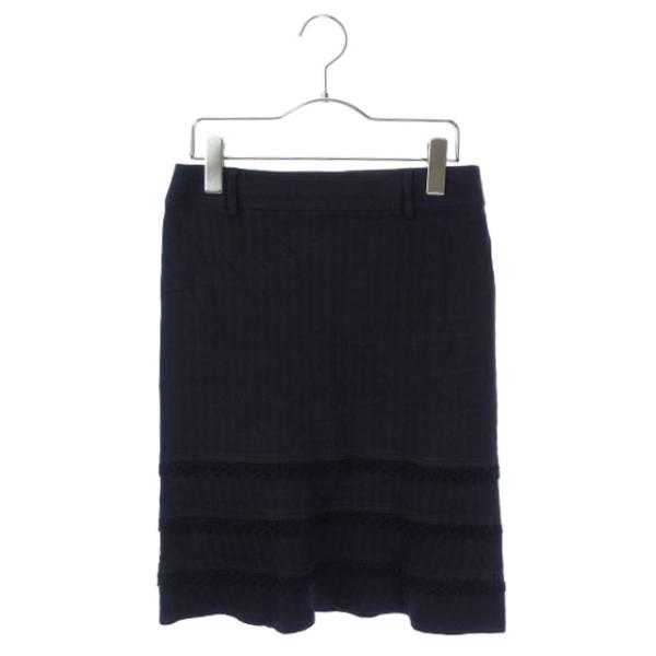 ナネットレポー nanette lepore スカート フラワーレース ストライプ ひざ丈 4 紺 ネイビー /AO レディース【中古】【ベクトル 古着】【ブランド】ナネットレポー nanette lepore【表記サイズ】4【実寸サイズ】...