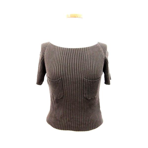 マリークワント MARY QUANT カットソー ニット リブ 半袖 絹 シルク 茶 ブラウン ayy レディース【中古】【ベクトル 古着】【ブランド】マリークワント MARY QUANT【表記サイズ】表記なし【実寸サイズ】身幅：34cm　...