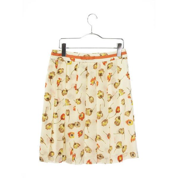 デビュー ド フィオレ Debut de Fiore by LAISSE PASSE レッセパッセ スカート ひざ丈 花柄 プリーツ リボン フレア 38 白 レディース【中古】【ベクトル 古着】【ブランド】デビュー ド フィオレ Debu...