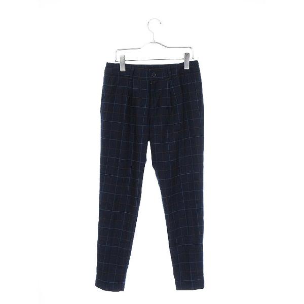 ヒアーズ HERE'S TOWN パンツ テーパード チェック センタープレス 1タック M 紺 ネイビー /kk レディース【中古】【ベクトル 古着】【ブランド】ヒアーズ HERE'S【表記サイズ】M【実寸サイズ】ウエスト：72cm　もも...
