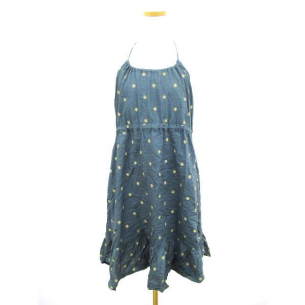 パラビオン Par Avion ワンピース ホルターネック ひざ丈 ギャザー 刺繍 総柄 ONE 紺 ネイビー ゴールド /KY レディース【中古】【ベクトル 古着】【ブランド】パラビオン Par Avion【表記サイズ】ONE【実寸サイズ...
