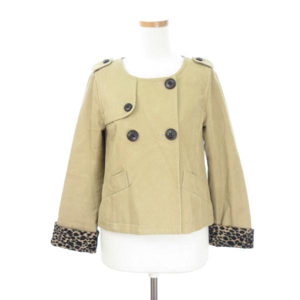 クローラ crolla ジャケット ノーカラー ダブル ヒョウ柄 レオパード フリル 36 茶 ブラウン ベージュ /hk レディース【ブランド】クローラ crolla【表記サイズ】36【実寸サイズ】肩幅：35cm　身幅：42cm　着丈：4...