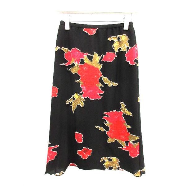 エヴェックス バイ クリツィア EVEX by KRIZIA スカート フレア ミモレ 花柄 40 黒 赤 /YI17 レディース【中古】【ベクトル 古着】【ブランド】エヴェックス バイ クリツィア EVEX by KRIZIA【表記サイズ...