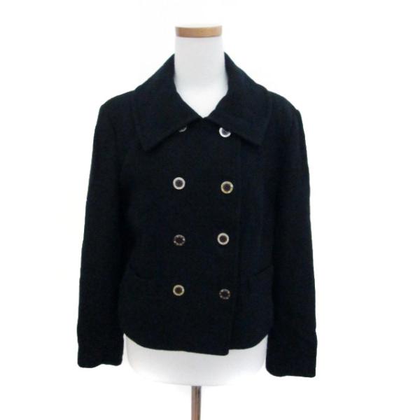 ベルジュ BERGE コート ステンカラー ダブル ウール混 38 黒 ブラック /ny レディース【ブランド】ベルジュ BERGE【表記サイズ】38【実寸サイズ】肩幅：40cm　身幅：48cm　袖丈：54cm　着丈：57cm　　【素材】表...