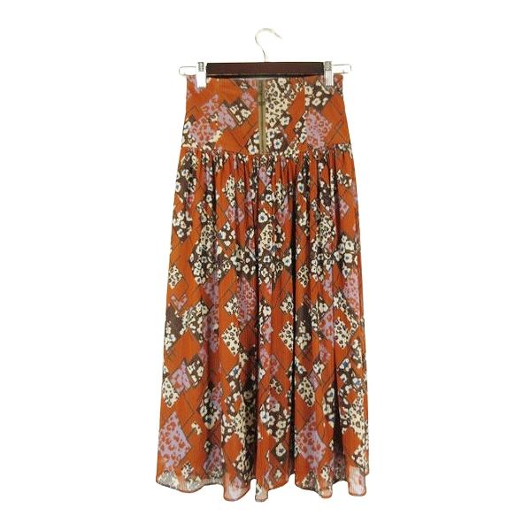 リリーブラウン Lily Brown スカート 膝下丈 ウエストゴム ハイウエスト フレア 総柄 ジップ 裏地付き テラコッタ sizeF QQQ レディース【ブランド】リリーブラウン Lily Brown【表記サイズ】F【実寸サイズ】ウエ...