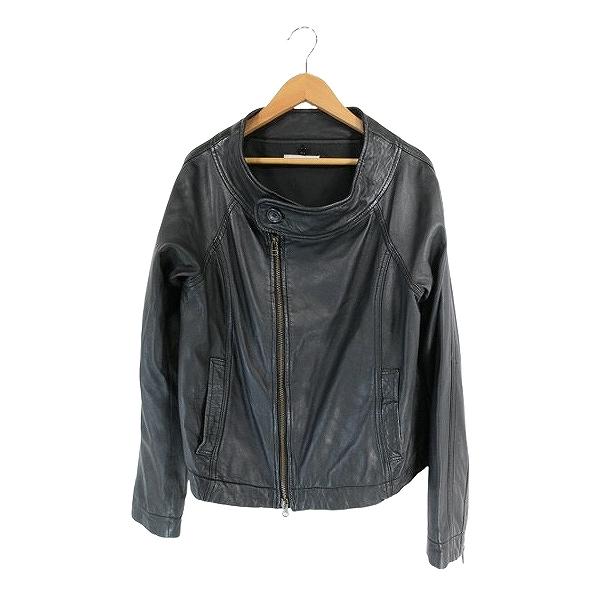 サップ SUPP. レザー ジャケット ジップアップ 無地 黒 QQQ レディース【表記サイズ】記載なしのため実寸サイズをご参照下さい【実寸サイズ】身幅：40cm　着丈：46cm　ゆき丈：77cm　　【素材】表生地 羊革 　裏生地 ポリエス...