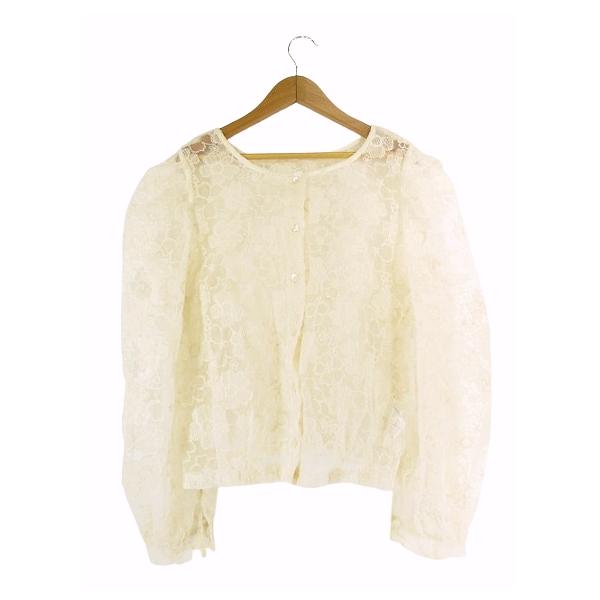 ナイスクラップ NICE CLAUP ブラウス ラウンドネック 長袖 レース シアー 花柄 オフホワイト sizeF QQQ レディース【ブランド】ナイスクラップ NICE CLAUP【表記サイズ】F【実寸サイズ】肩幅：33cm　身幅：49...