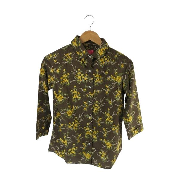 ジュンコシマダ JUNKO SHIMADA mocassin シャツ 七分袖 ボタニカル柄 ブラウン サイズ1 QQQ レディース【ブランド】ジュンコシマダ JUNKO SHIMADA【表記サイズ】1【実寸サイズ】肩幅：39cm　身幅：43...