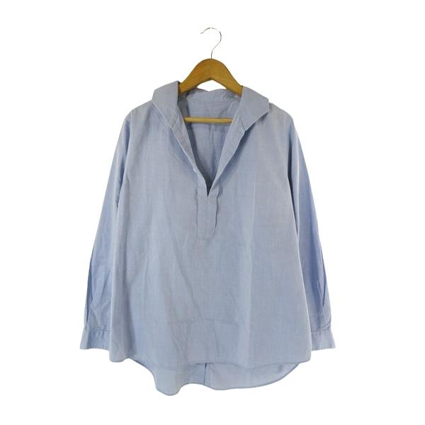SODER シャツ Vネック 長袖 無地 ブルー QQQ レディース【表記サイズ】サイズ表記なしのため実寸サイズをご参照ください。【実寸サイズ】肩幅：37cm　身幅：47cm　袖丈：53cm　着丈：68cm　　【素材】綿/100%【色】ブル...