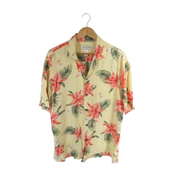 ミルソン MILSON By Ky's シャツ アロハ 半袖 花柄 イエロー サイズL QQQ メンズ【表記サイズ】L【実寸サイズ】肩幅：49cm　身幅：61cm　着丈：74cm　袖丈：26cm　　【素材】綿/100%【色】イエロー　※色に...