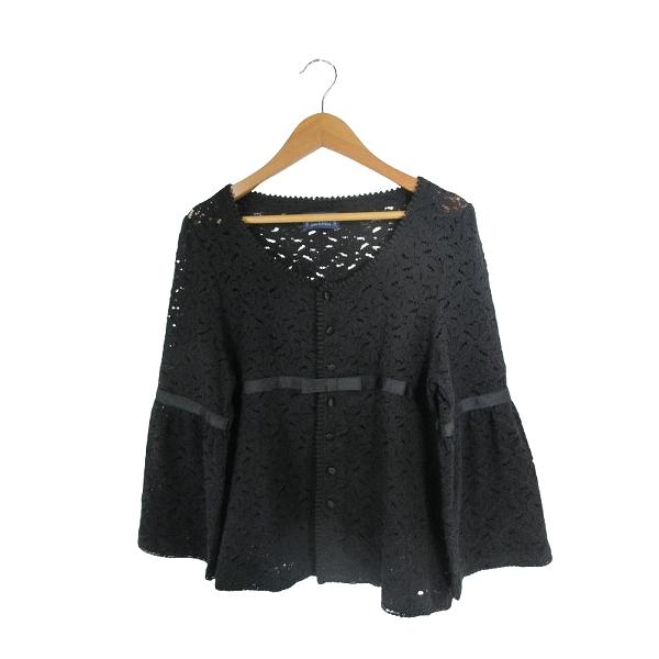 ainee pour la frime レース カーディガン 羽織  黒 QQQ レディース【表記サイズ】サイズ記載なしの為、実寸サイズをご参照ください。【実寸サイズ】肩幅：33cm　身幅：44cm　袖丈：45cm　着丈：52cm　　【素材...