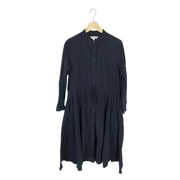 ユニクロ UNIQLO × INES DE LA FRESSANGE コラボ ワンピース ひざ丈 長袖 フレア ボタン 無地 ネイビー サイズL QQQ レディース【ブランド】ユニクロ UNIQLO【表記サイズ】L【実寸サイズ】肩幅：40c...