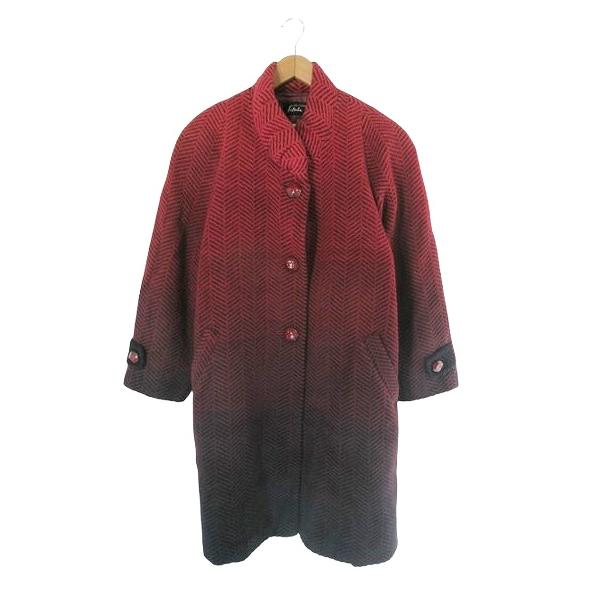 PRET A PORTER FUTULA ウール コート ヘリンボーン アンゴラ サイズF レッド系 QQQ レディース【表記サイズ】F【実寸サイズ】肩幅：30cm　身幅：57cm　袖丈：60cm　着丈：90cm　　【素材】表地 アンゴラ/...